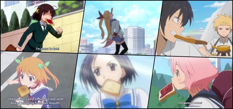 Anime characters running with a bread in their mouth | Suki Desu